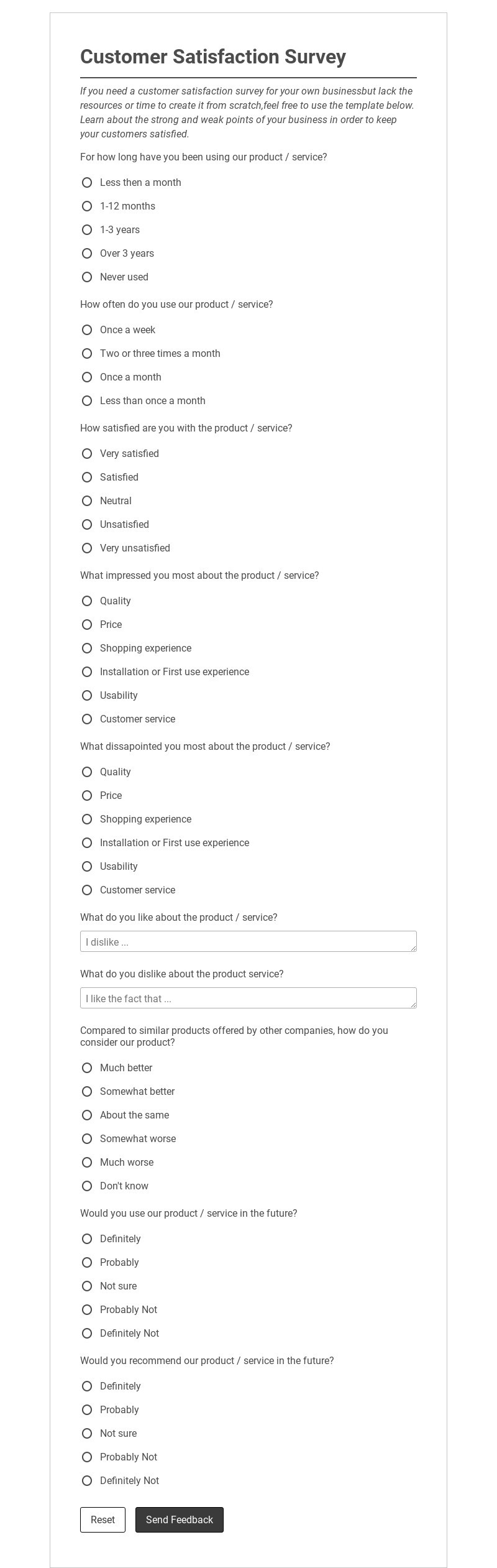 Questionnaire Survey For Customer Satisfaction